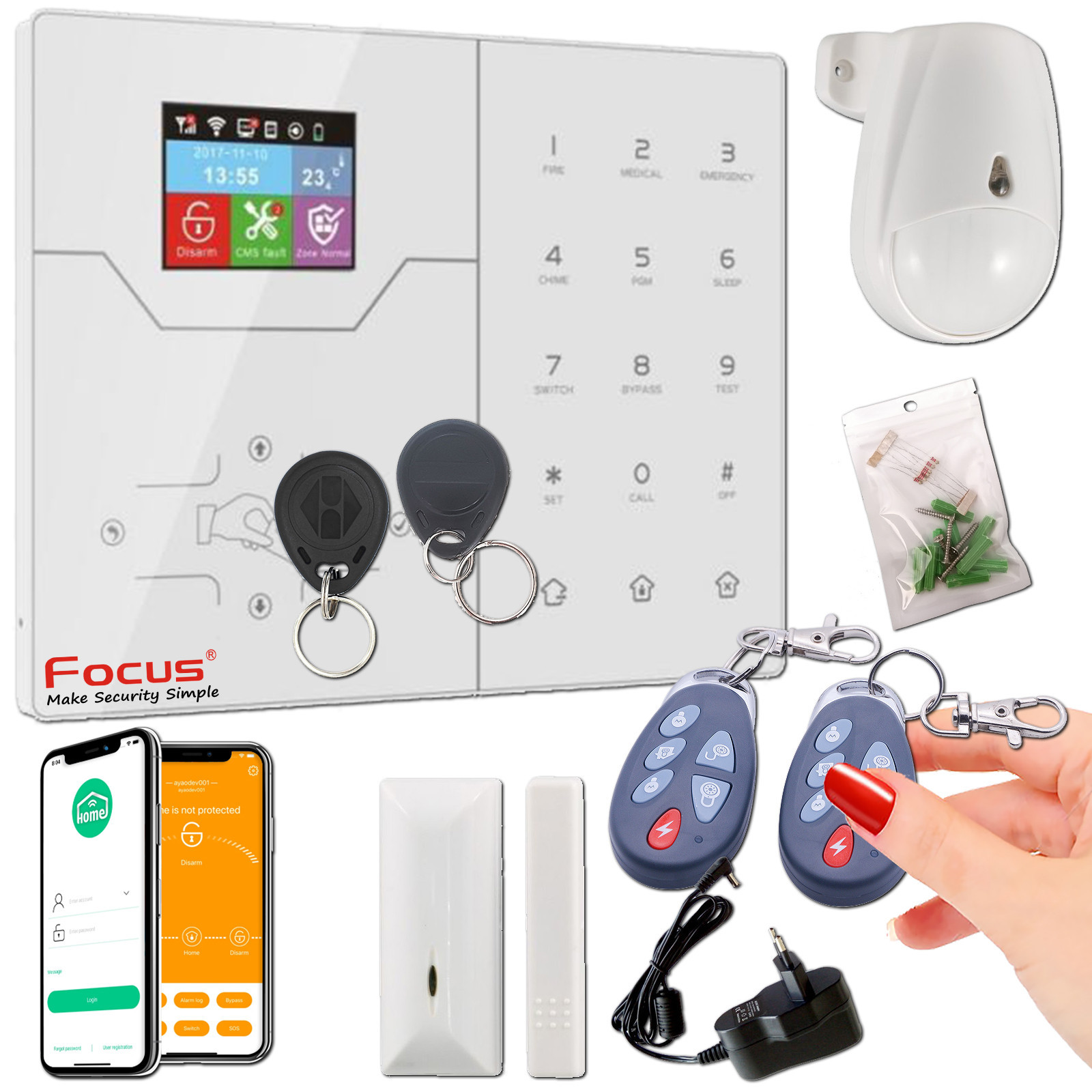 PACK Centrale Alarme Connectée Meian FOCUS HA-VGT Ethernet TCP-IP ...